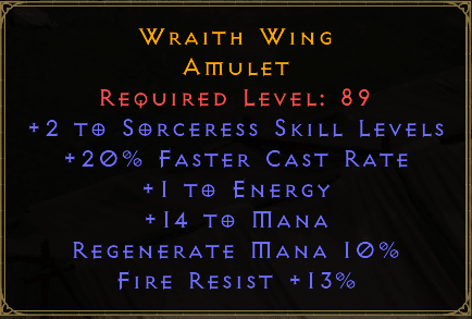 Wraith Wing 2/20 Amulet Sorceress S6
