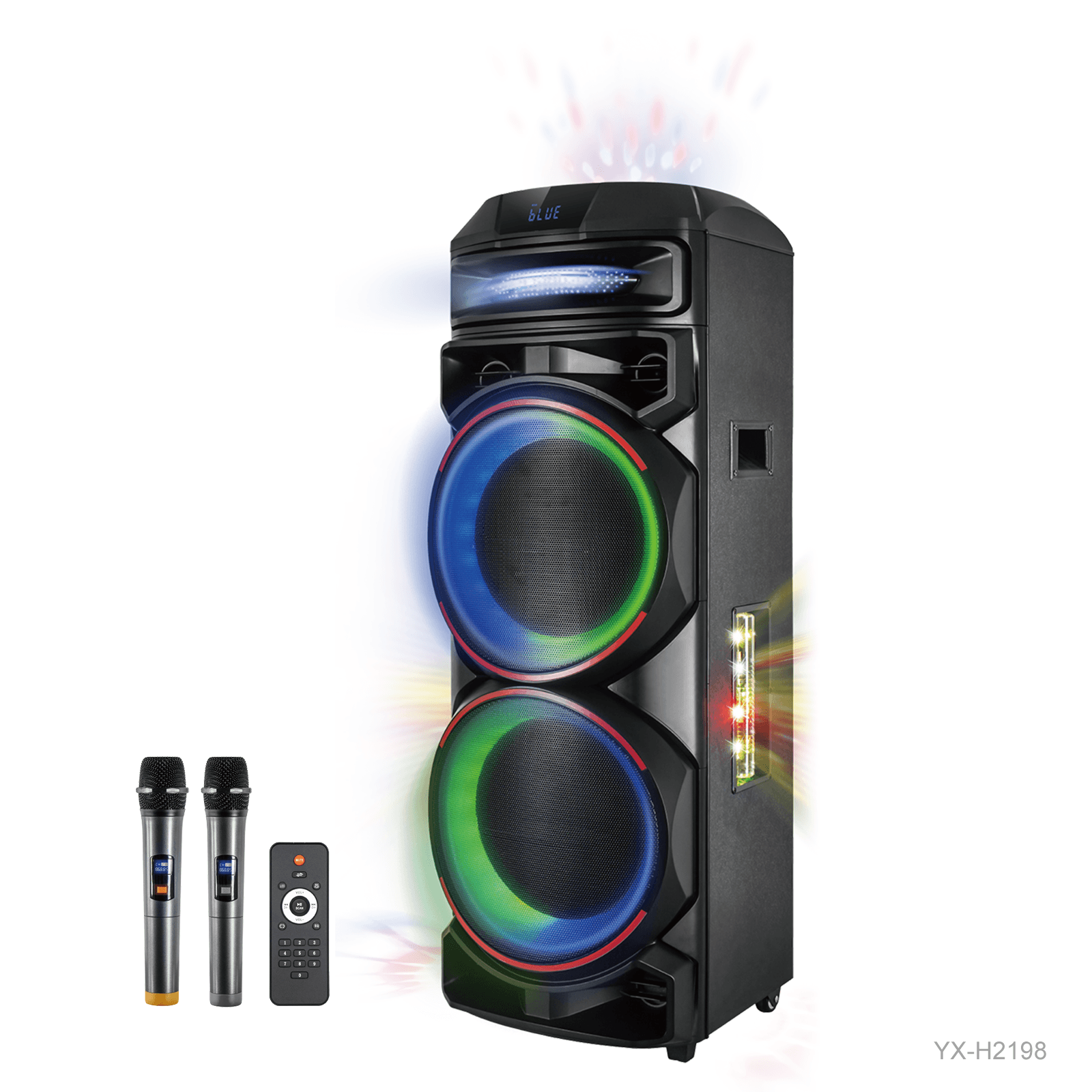 YX-H2198 PARLANTE BLUETOOTH 12" X2 Y LUZ LED