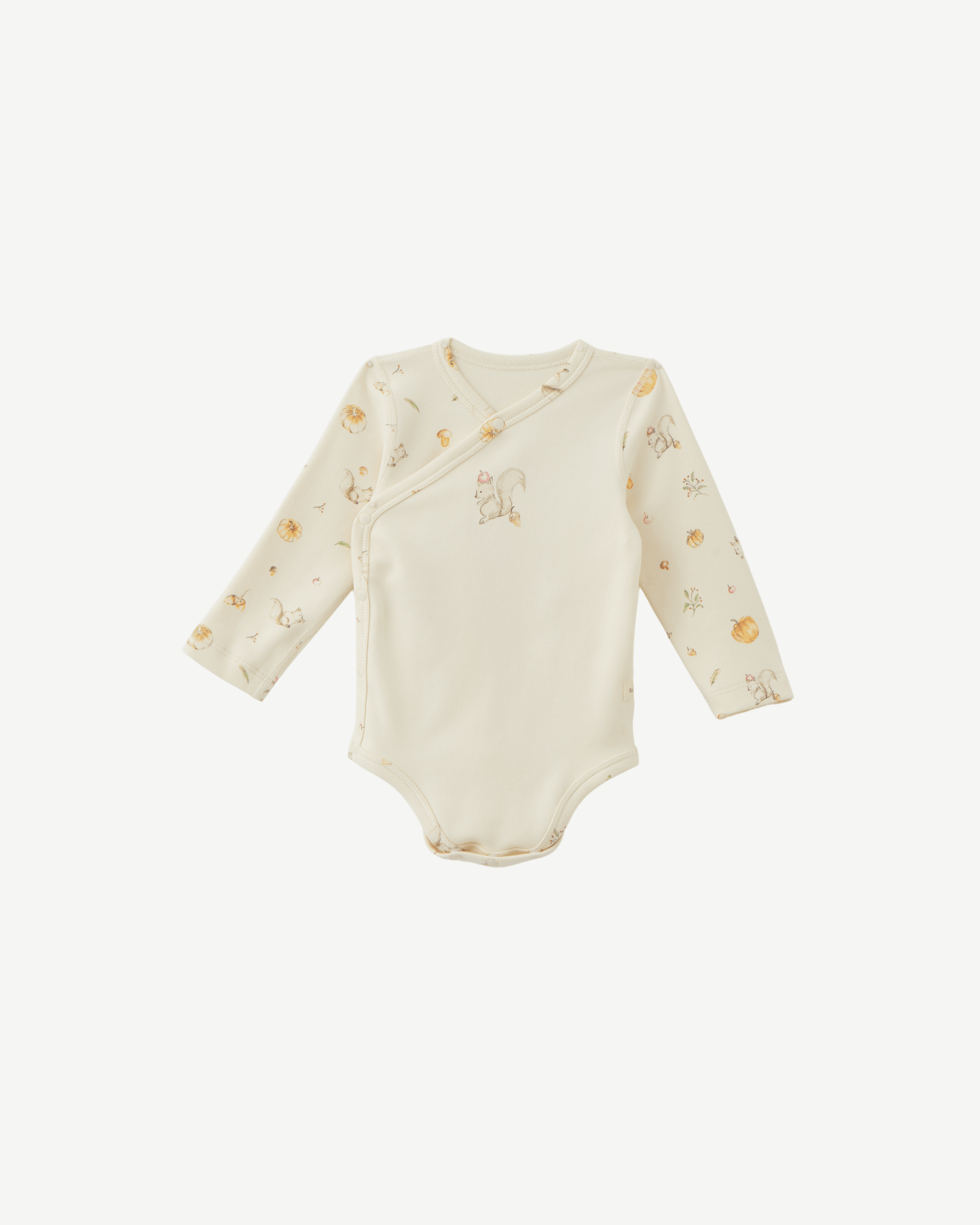 Blara Organic House • Long-sleeve Kimono Bodysuit - Squirrel Print 有机棉