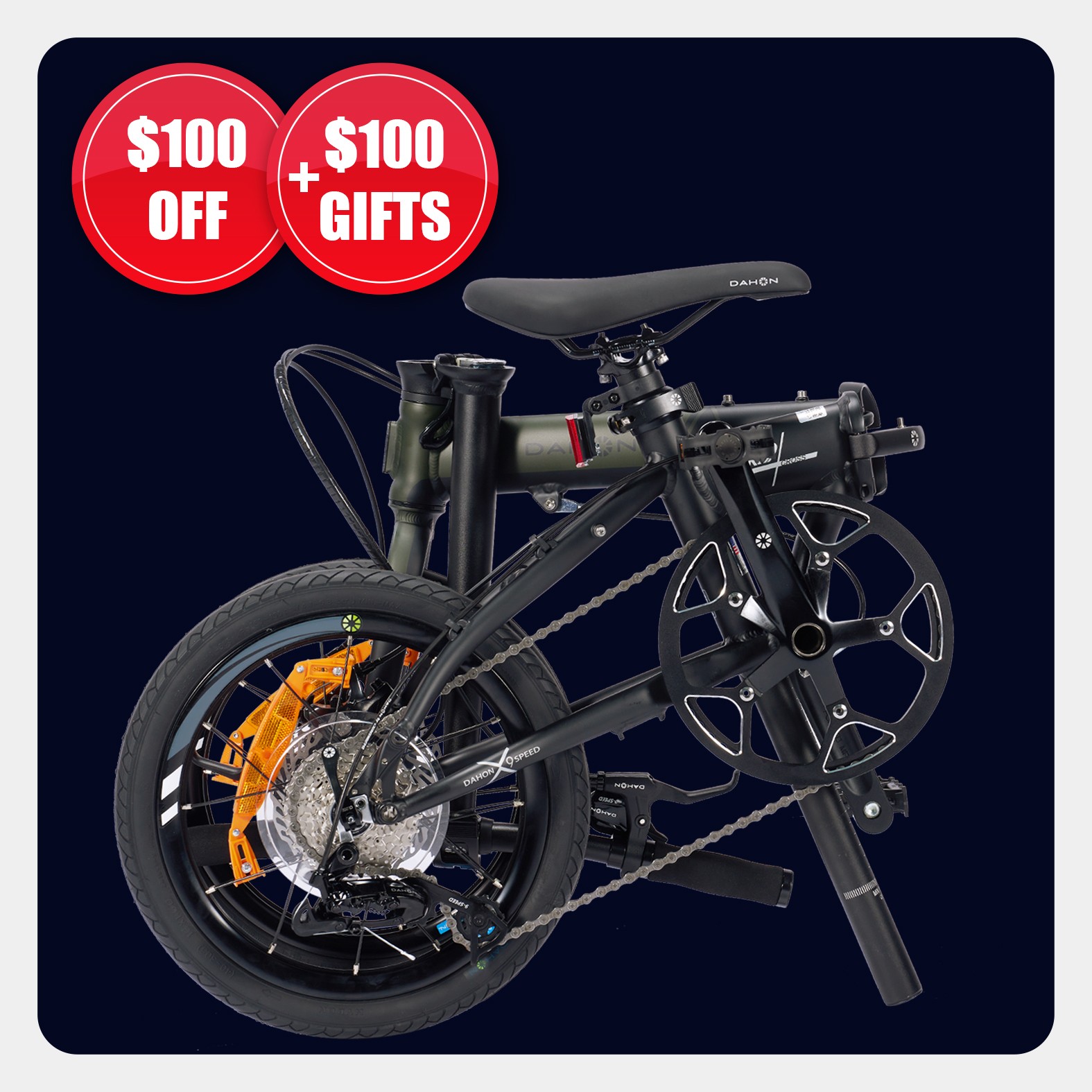 DAHON FOLDING BIKE /K9X /Olive Black, 16inch, 9-Speed